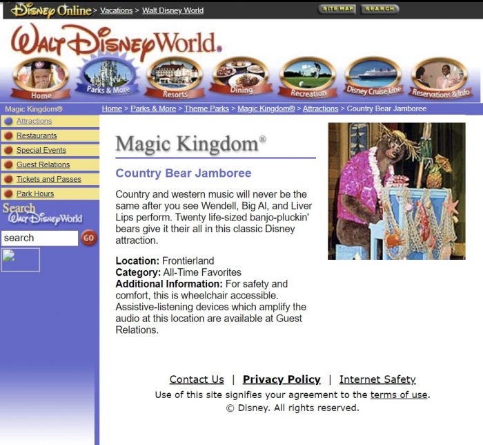 Let’s Take a Tour of Walt Disney World’s Website in 2001 | TouringPlans ...