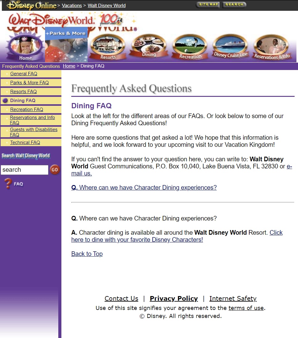 Let’s Take a Tour of Walt Disney World’s Website in 2001 | TouringPlans ...