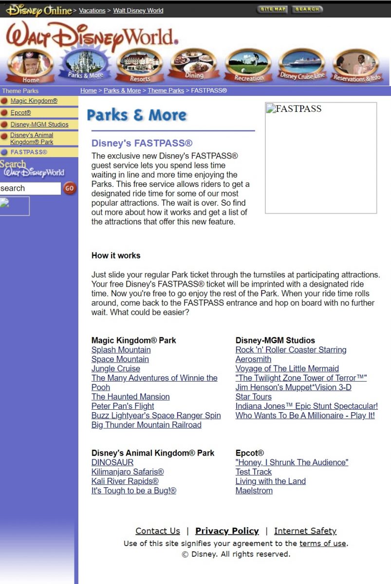 Let’s Take a Tour of Walt Disney World’s Website in 2001 | TouringPlans ...