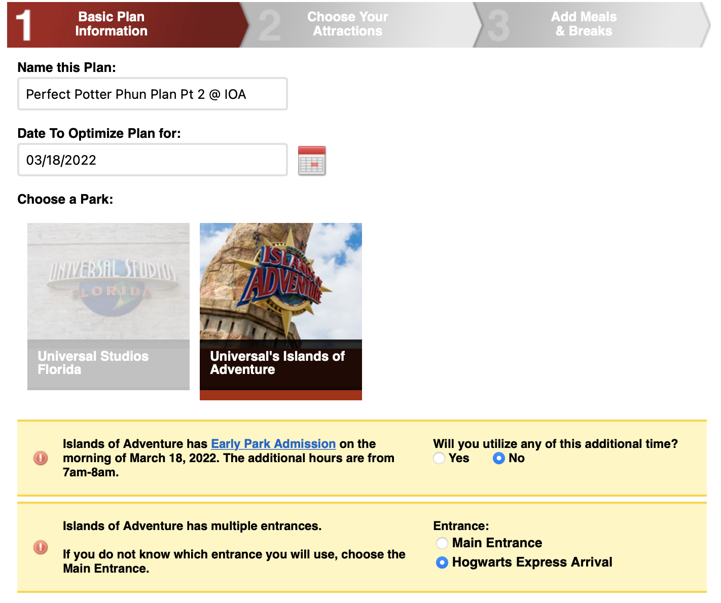 Customizing a Universal Orlando Touring Plan with Hogwarts Express ...